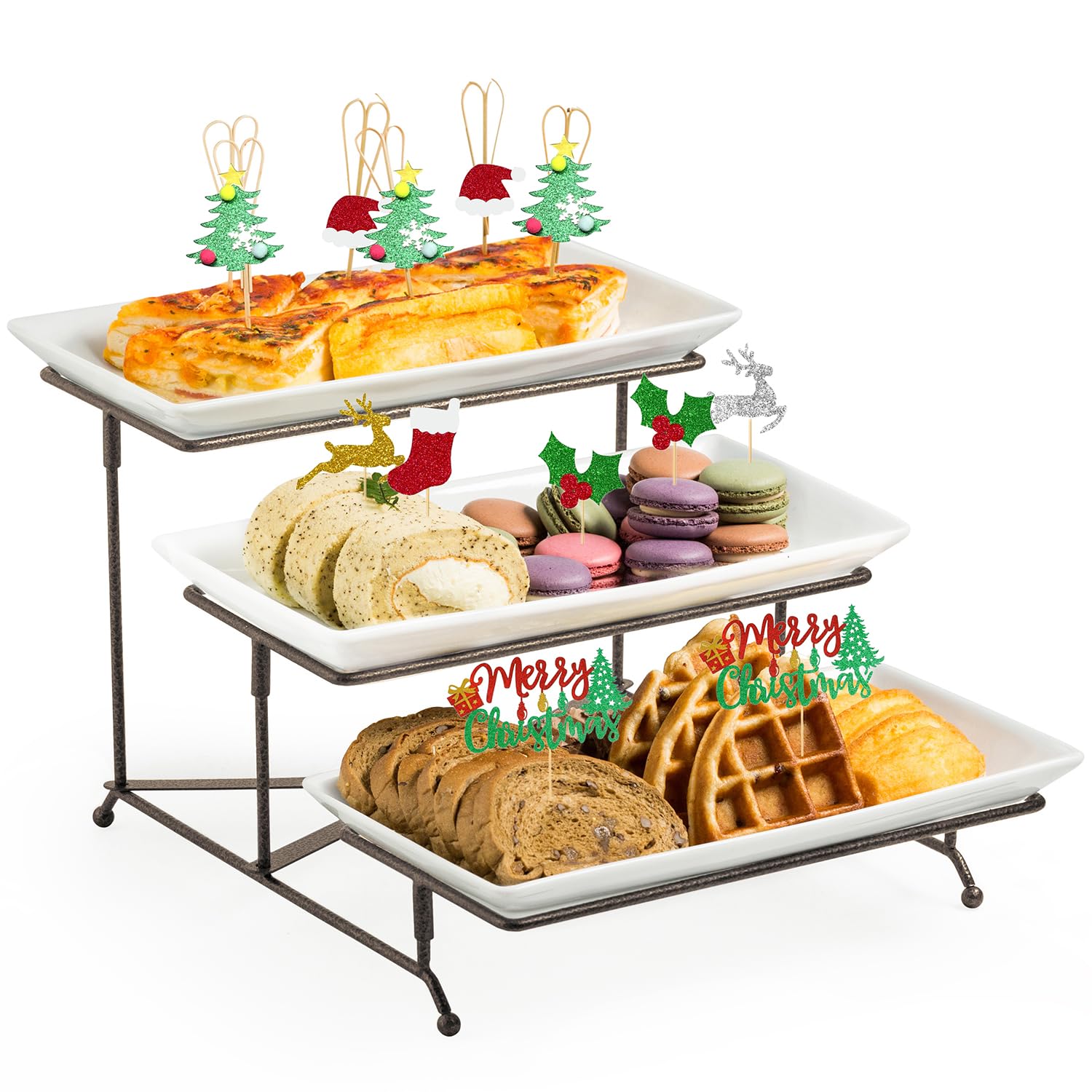 LAUCHUH 3 Tier Serving Tray Porcelain Tiered Serving Stand Collapsible LAUCHUH 3 Tier Serving Tray Porcelain Tiered Serving Stand Collapsible
