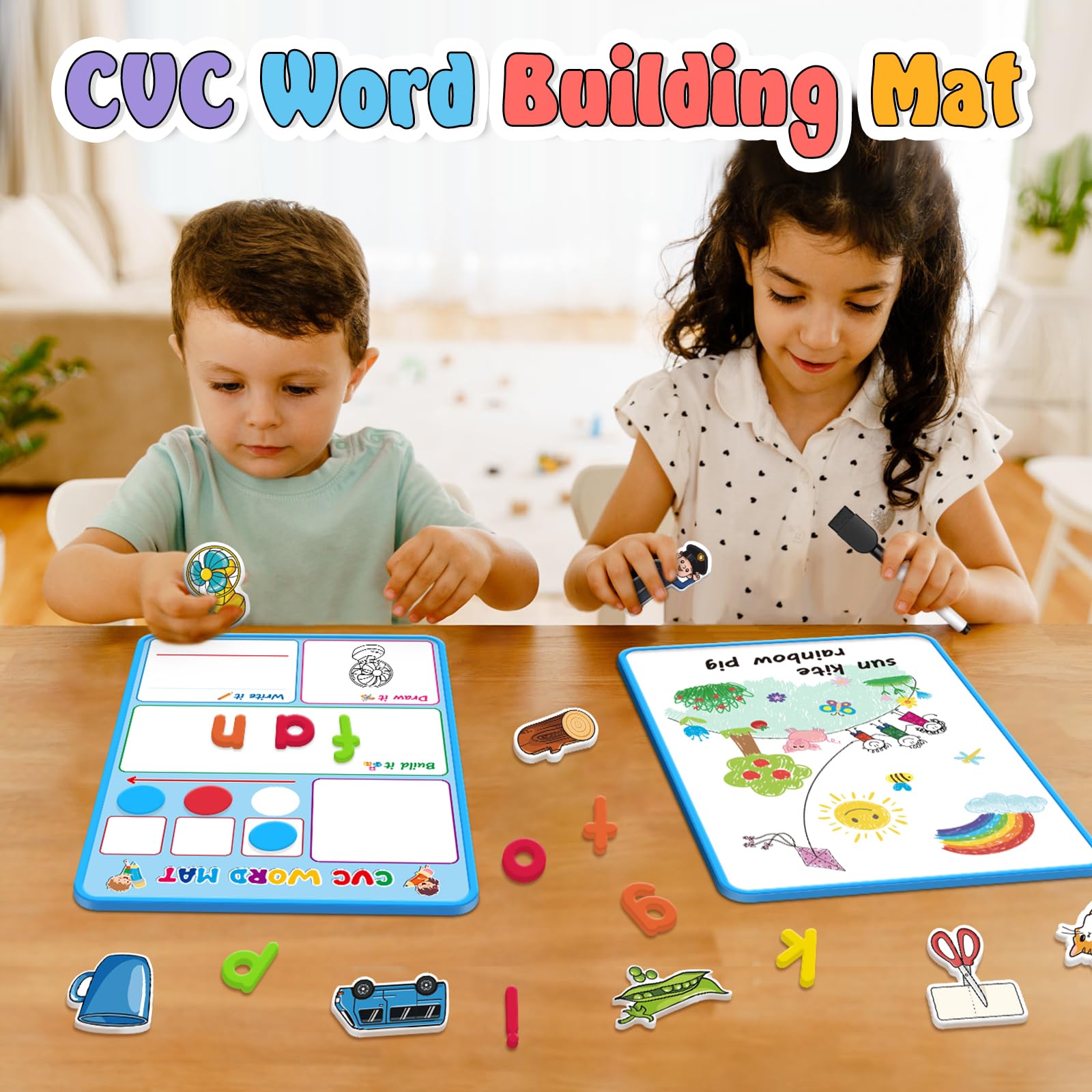 SmarLearnio CVC Word Games,Phonics Games,Magnetic White Board Dry Erase ...