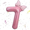 Amazon.com: 40 Inch Pink Number 7 Balloon & Mini Bow Balloon for Girl's ...