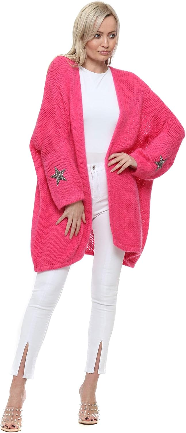 Designer Desirables Made in Italy Hot Pink Chunky Knit Glitter Star ...
