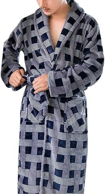 Mens Fleece Robe Polyester Soft Warm Comfortable Collar Bathrobe ...