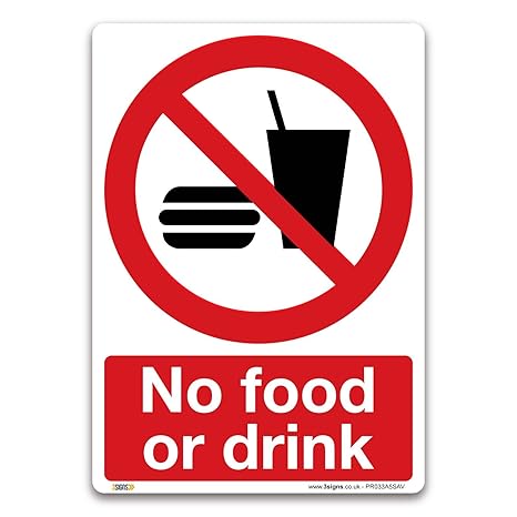 No food or drink Sign - A5 Self-adhesive Vinyl Sign - Prohibition ...
