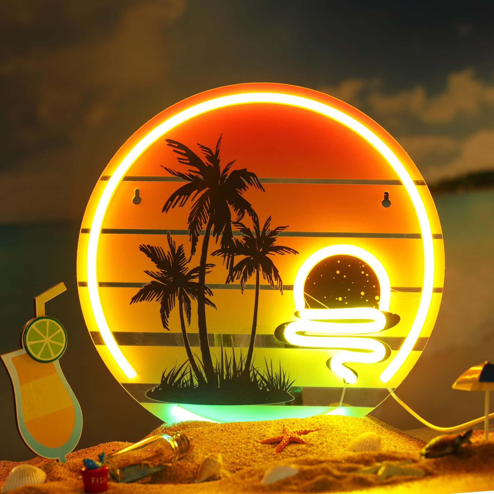 Glooglitter Palm Tree Sunset Neon Sign Neon Light for Wall Decor 11.8 ...