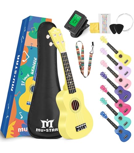 21 Inch Ukulele Soprano Ukulele Beginner Pack, 21 Inch Basswood Kids ...