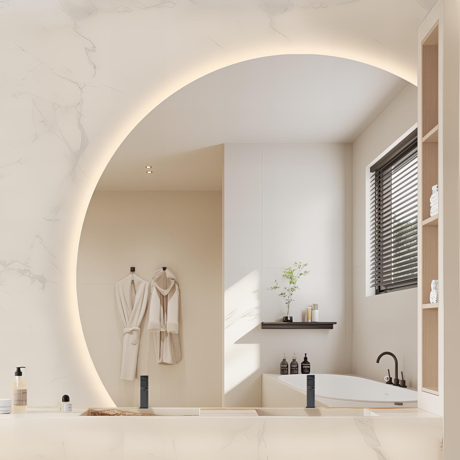 TheiaMo Half Moon Led Mirror for Bathroom, Semicircl Backlit Frameless ...