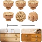 PUEVENYI Boho Rattan Knobs for Dresser Cabinet Round Wood Drawer Knobs ...