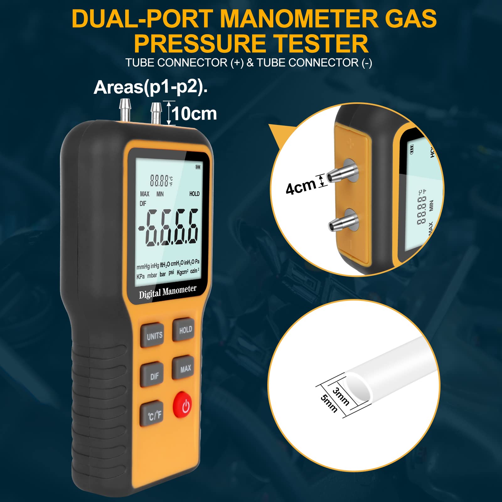 Mua Manometer, Professional Air Pressure Meter, Dual-Port HVAC Digital ...
