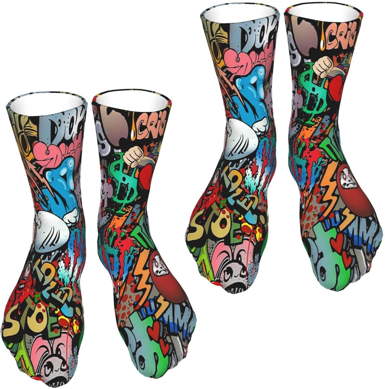 LASWEGA Graffiti Socks For Men Pack,2 Pairs Graffiti Art Fun Crazy ...