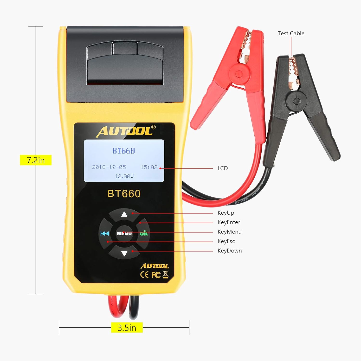 AUTOOL BT660 12V Battery Load Tester Analyzer with Printer for Regular ...