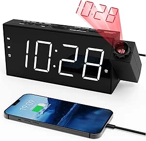 Amazon.com: Projection Alarm Clock on Ceiling,LED Digital Clock for ...