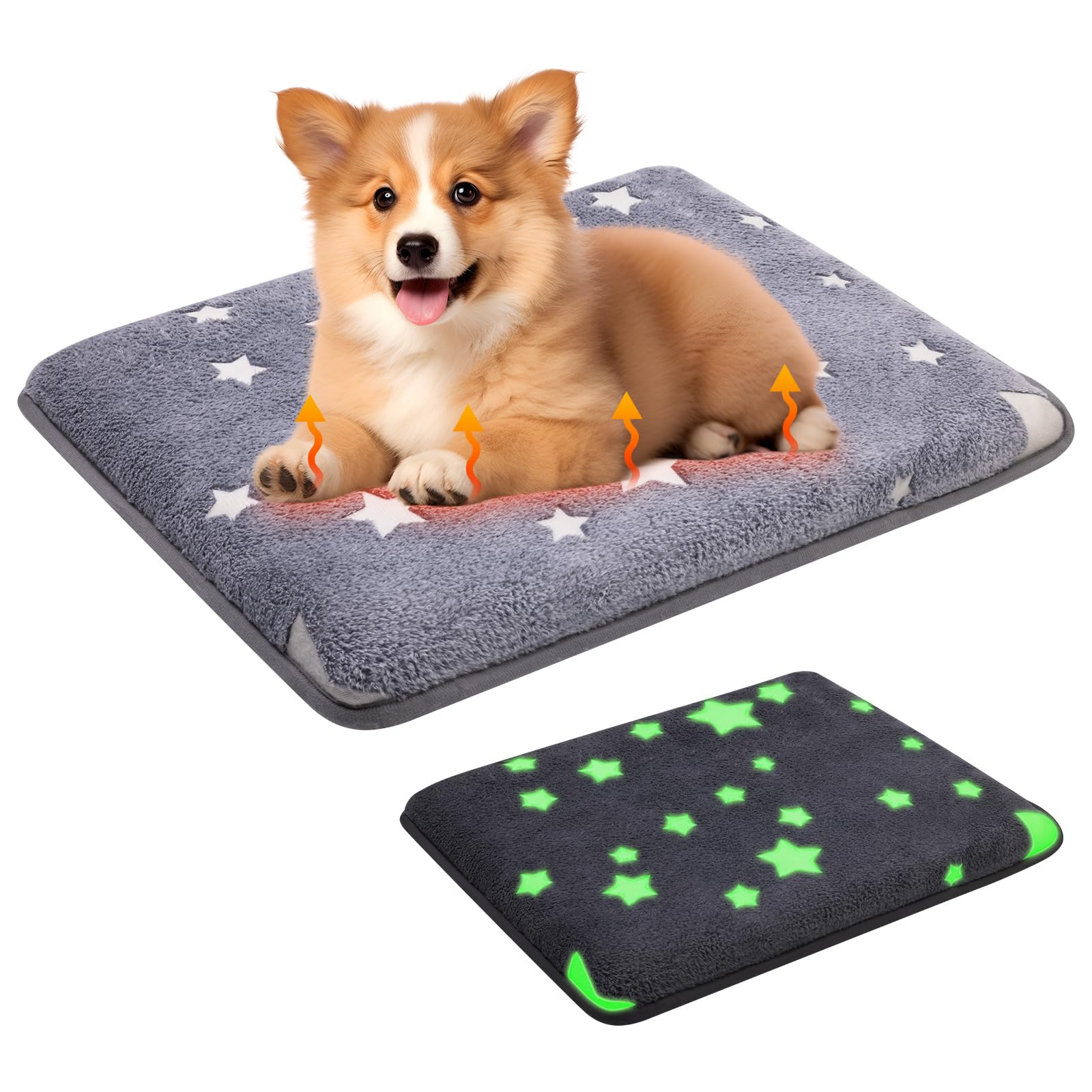 Self Warming Dog Bed Mat, 30"x20" Graphene & Glow-in-The-Dark Fabric ...