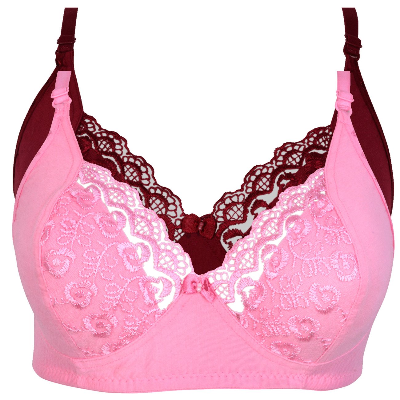 Buy Women Cotton Net Bra Set, Non Padded, Adjustable Strap, Pink ...
