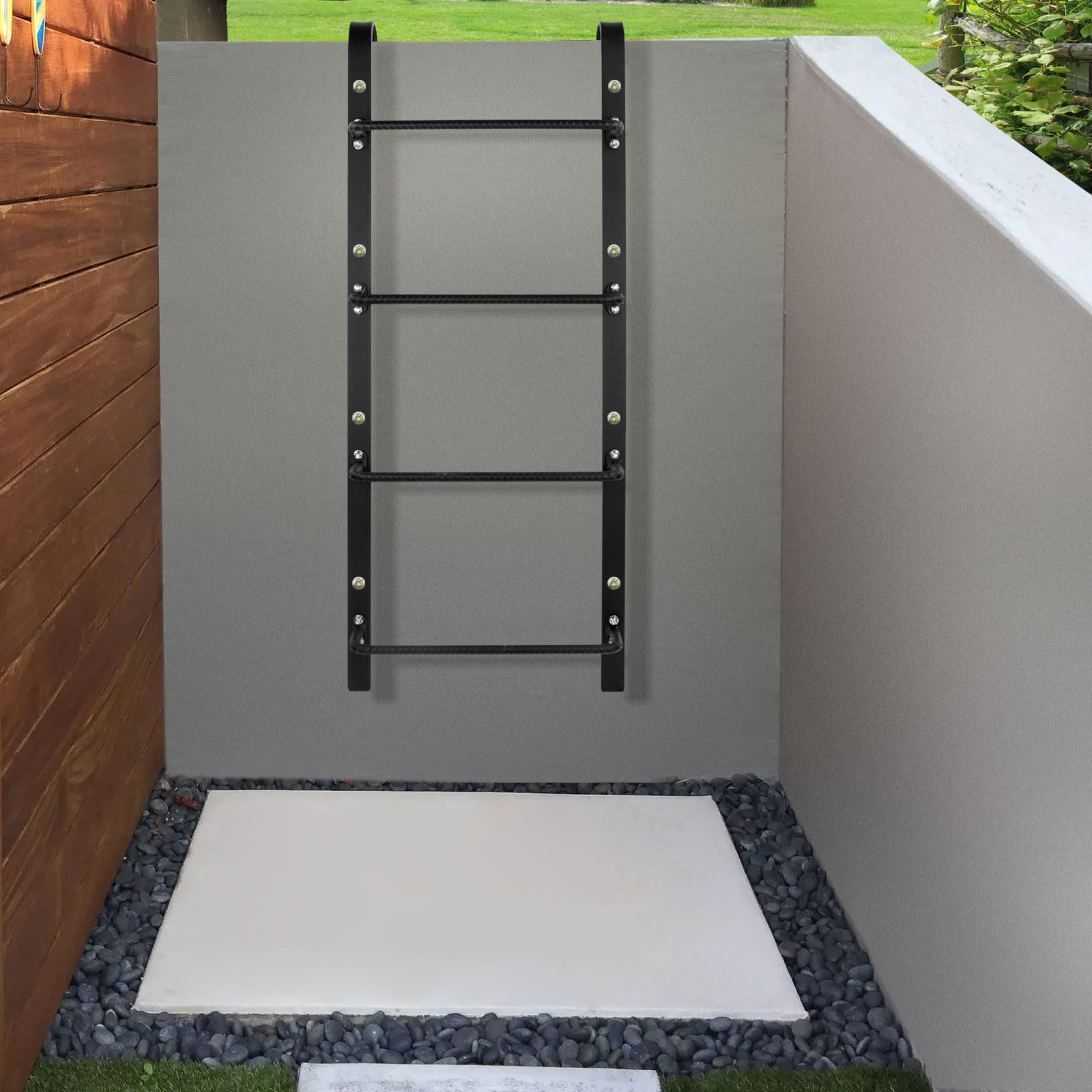 Zwinz 4-Rung Window Well Ladder Hooked, Heavy Duty Steel Fire Escape ...