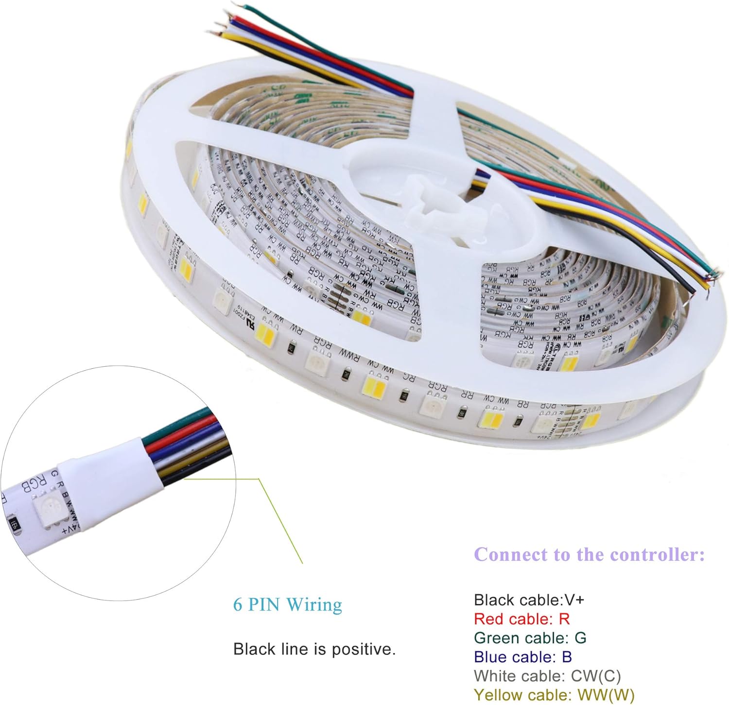 LTRGBW 5050 RGB+Tunable White Color 360 LEDs 24V RGB+CW-WW 5 Colors LED ...