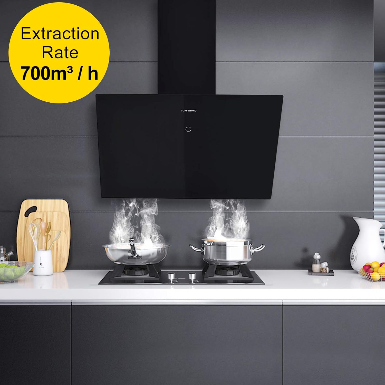 Cooker Hoods 60cm, Wall Mount 700m³/h Extractor Hood, Recirculating ...