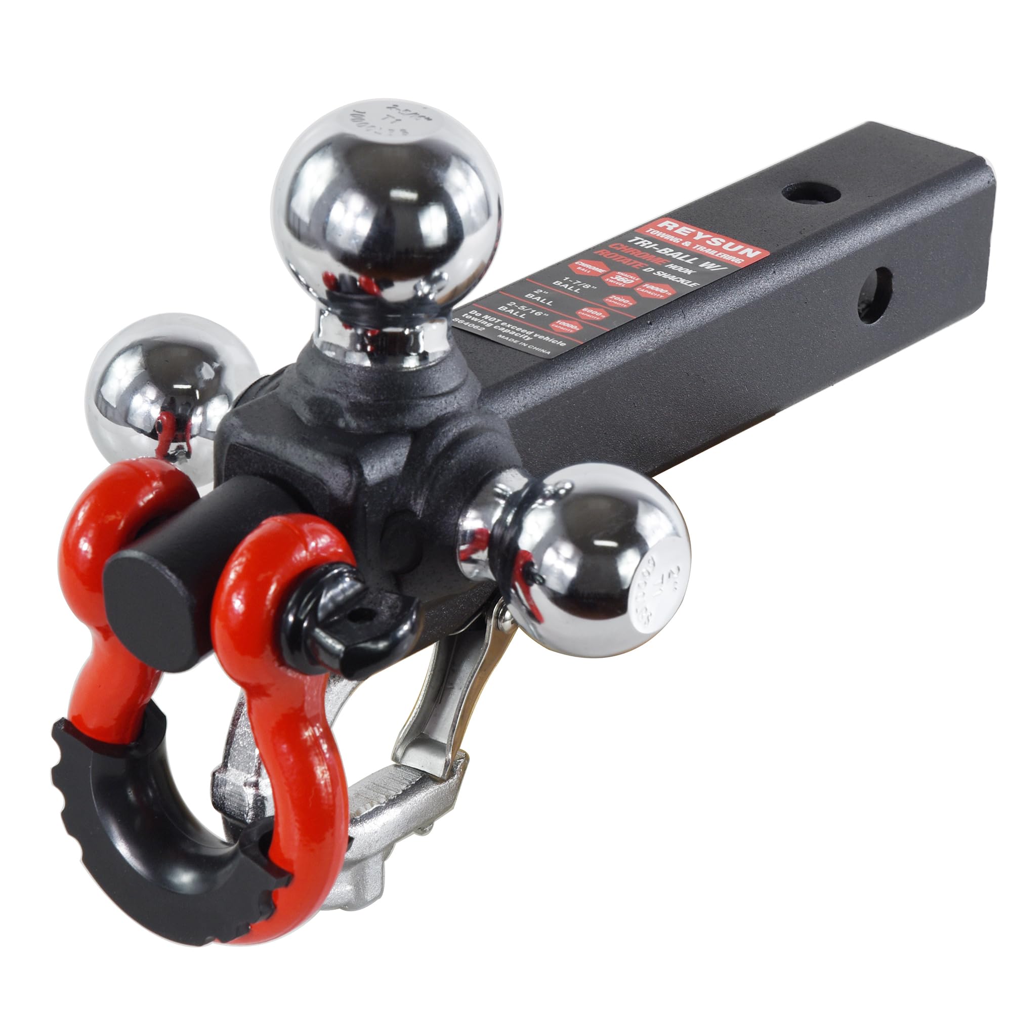 REYSUN Trailer Hitch Tri-Ball Hitch with Rotatoble Tow Shackle and Tow ...