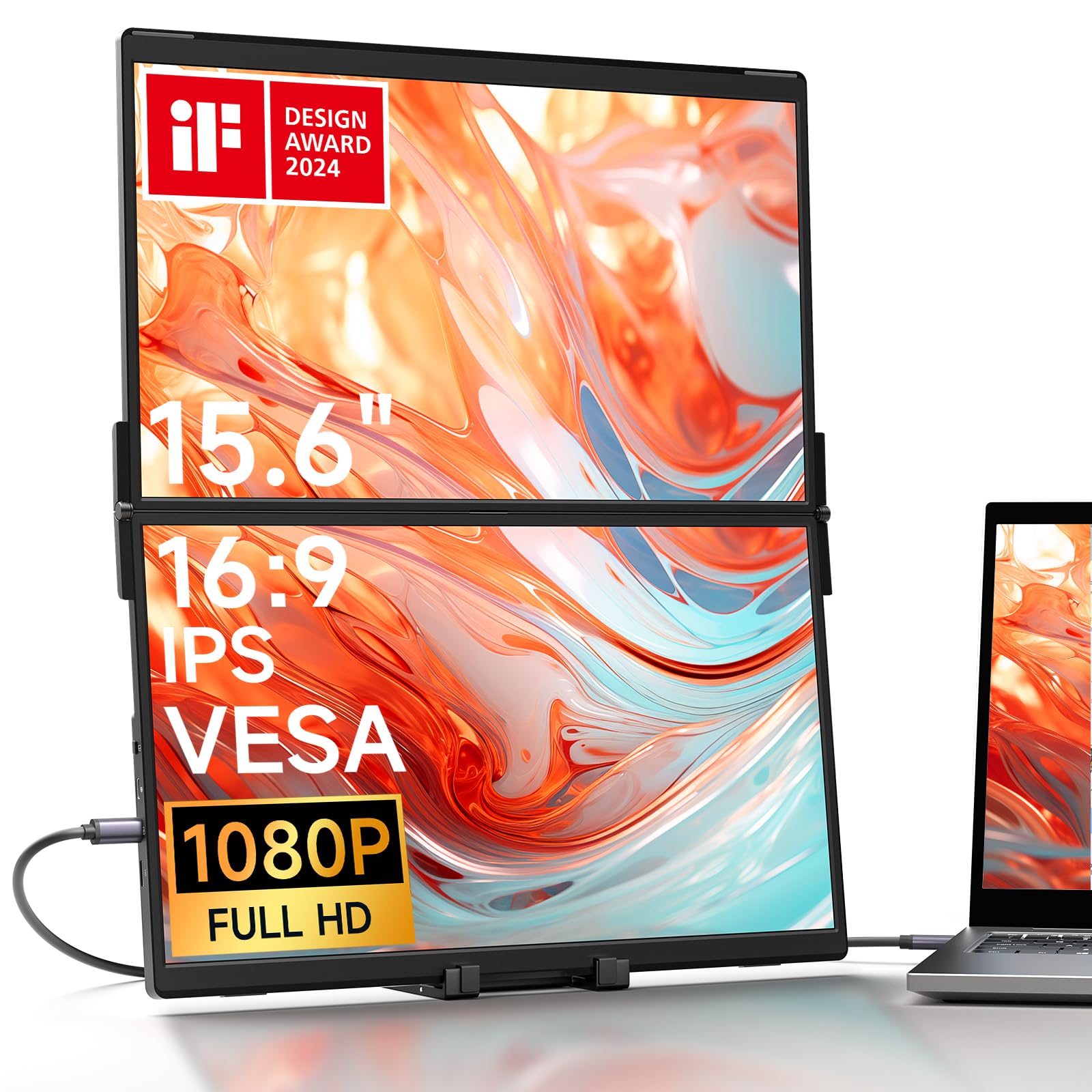 JSAUX FlipGo Lite 15.6" IPS Dual Stacked Portable Monitor, 1080P FHD ...