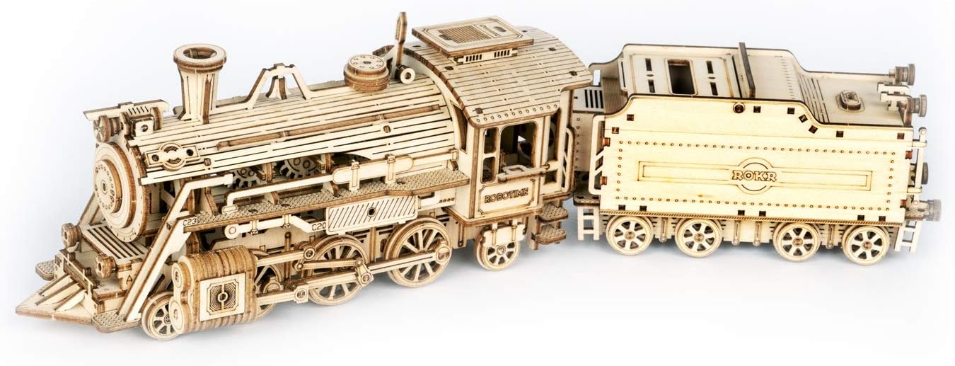 ROKR Retro Steam Locomotive Model Vehicle Train 3D Wooden Puzzles for ...