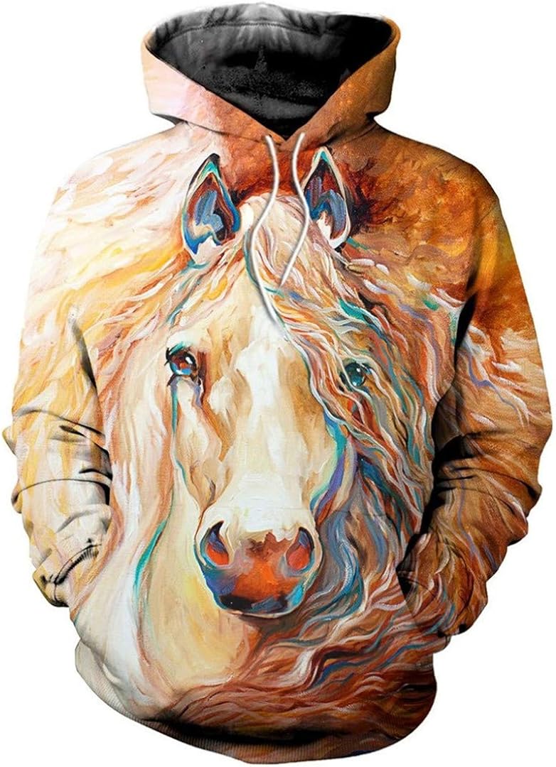Moda 3D Cavallo Stampa Felpe Con Cappuccio Uomo Donna Animale Felpa Felpe Divertenti Pullover ...