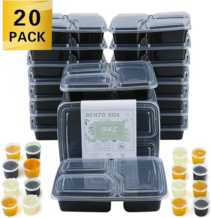 Meal Prep Containers with lids Three Compartment Lunch Box BPA-Free ...