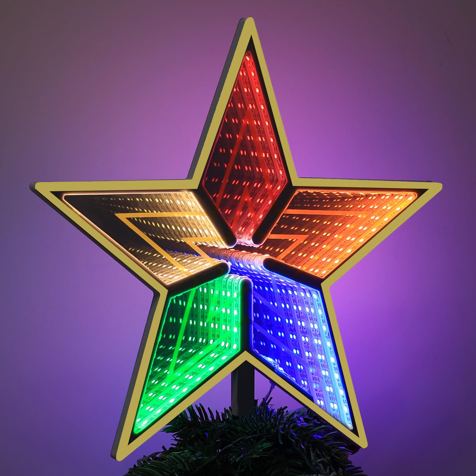 MEETYAMOR Christmas Tree Topper, 11 Inches 130 LEDs Lighted Gold 5 ...