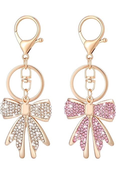 Sparkly Key Accessory Sparkly Rhinestone Bow Keychains - 2 Pack Pink ...