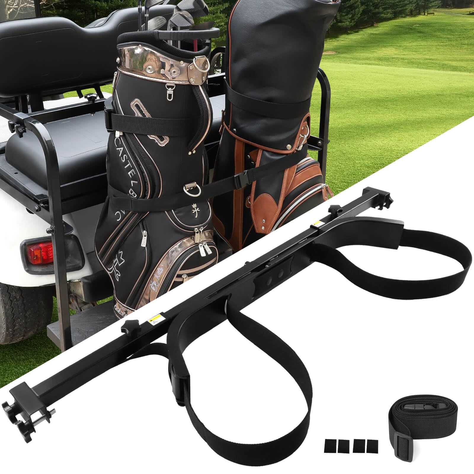 LEAPGOMAX No Drilling Golf Cart Bag Holder Fit for 2+2 Golf Cart Rear ...