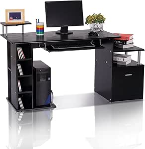 HOMCOM Wood Computer Desk Table Laptop Workstation with Storage Shelf ...