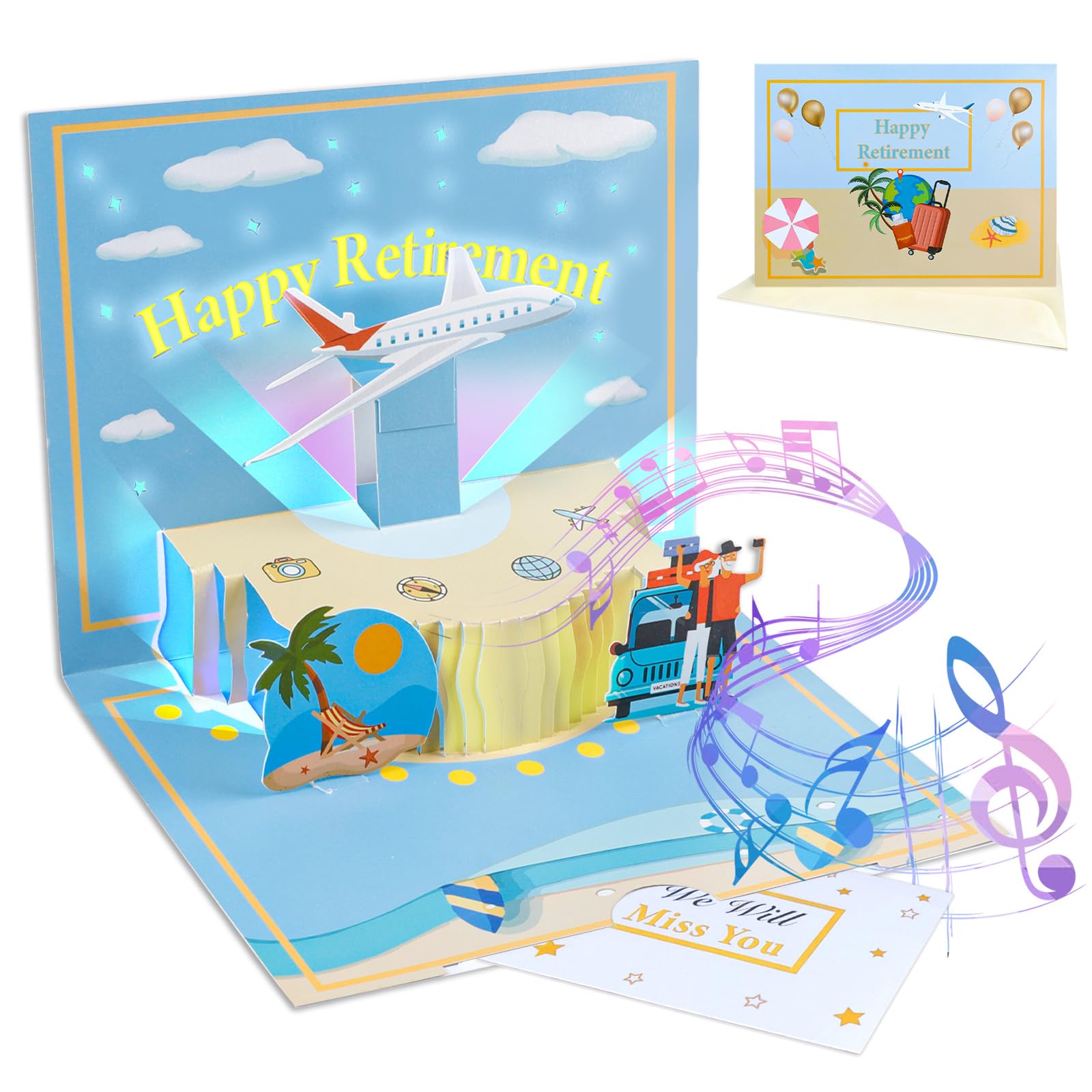 HAPPY RETIREMENT 3D Pop Up Card, Retirement Greeting Cards with Music ...