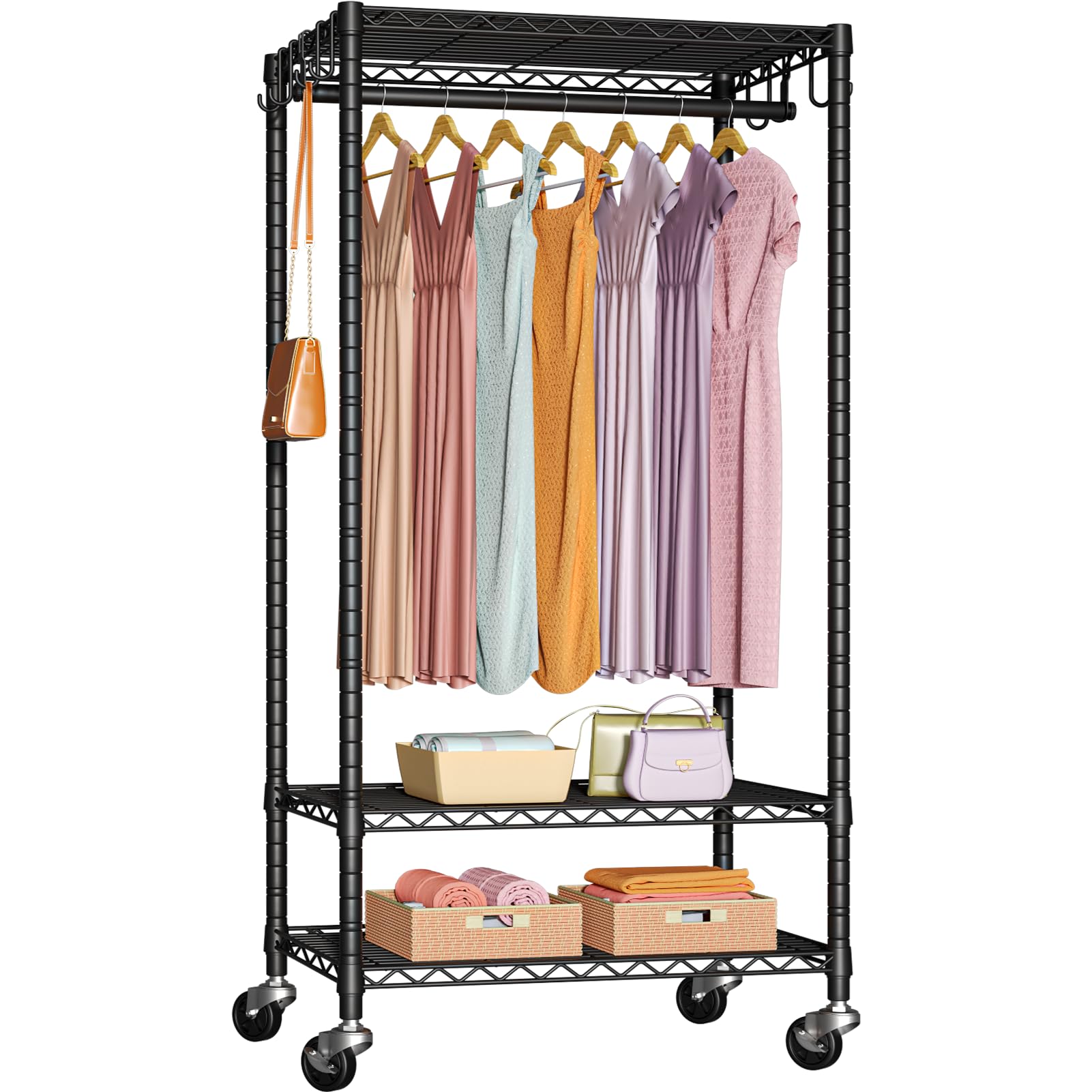 FUTASSI P6 Medium Rolling Clothes Rack Heavy Duty, Clothing Racks for ...
