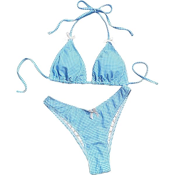 Y2K Micro Swim Top WDIRARA Women's Y2K Gingham Triangle Bikini Top ...