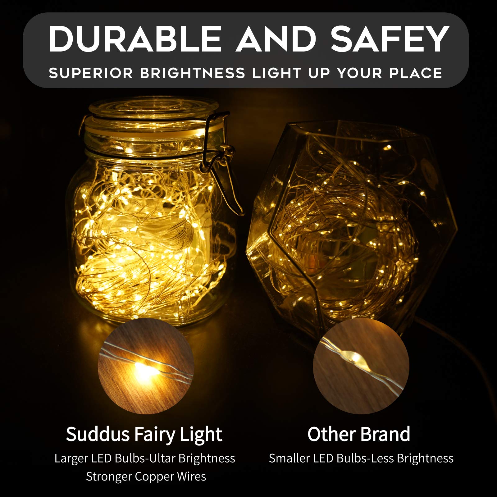 suddus 66ft 200 LED Outdoor String Lights, Warm White Fairy Lights ...