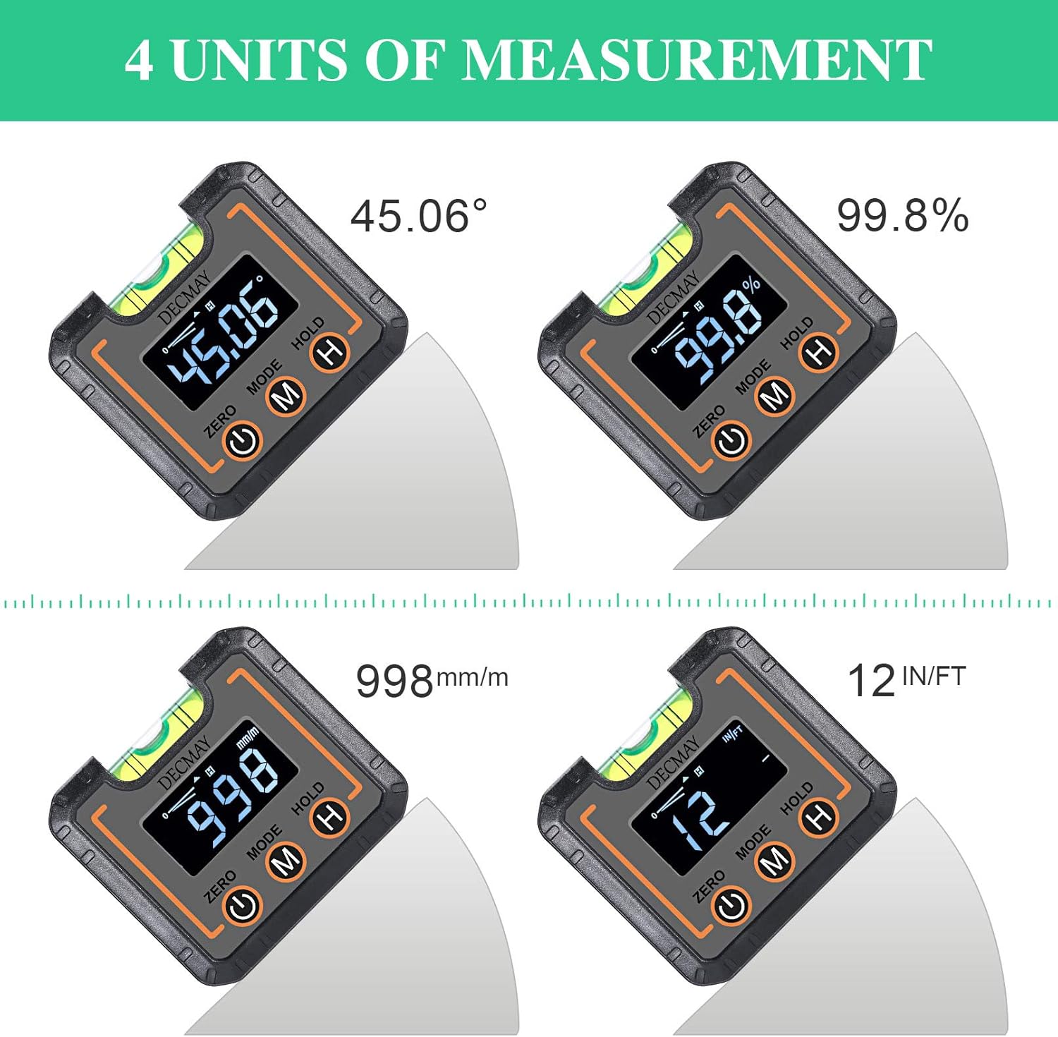 DECMAY Digital Level Box, LCD Digital Level Angle Gauge, Waterproof ...