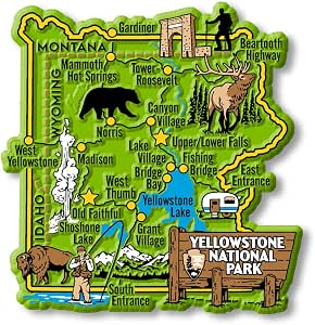 Amazon.com: Yellowstone National Park Map Magnet by Classic Magnets ...