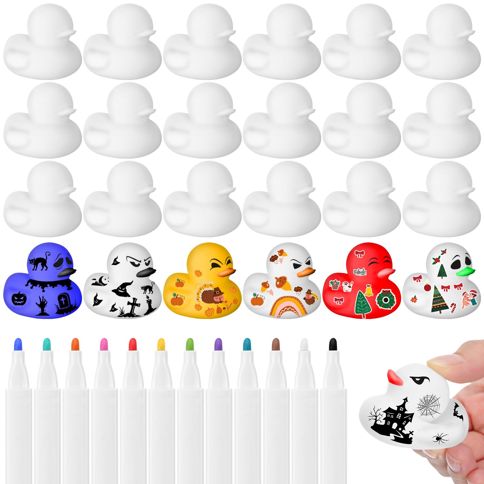 Lenwen 24 Pcs Blank DIY Rubber Ducks with 12 Pcs Paint Markers 12 ...
