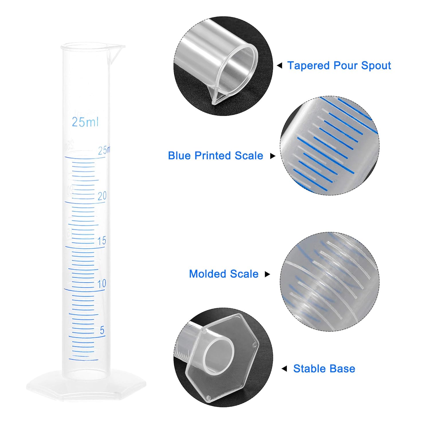 sourcing map Plastic Graduated Cylinder, 25ml Measuring Cylinder ...