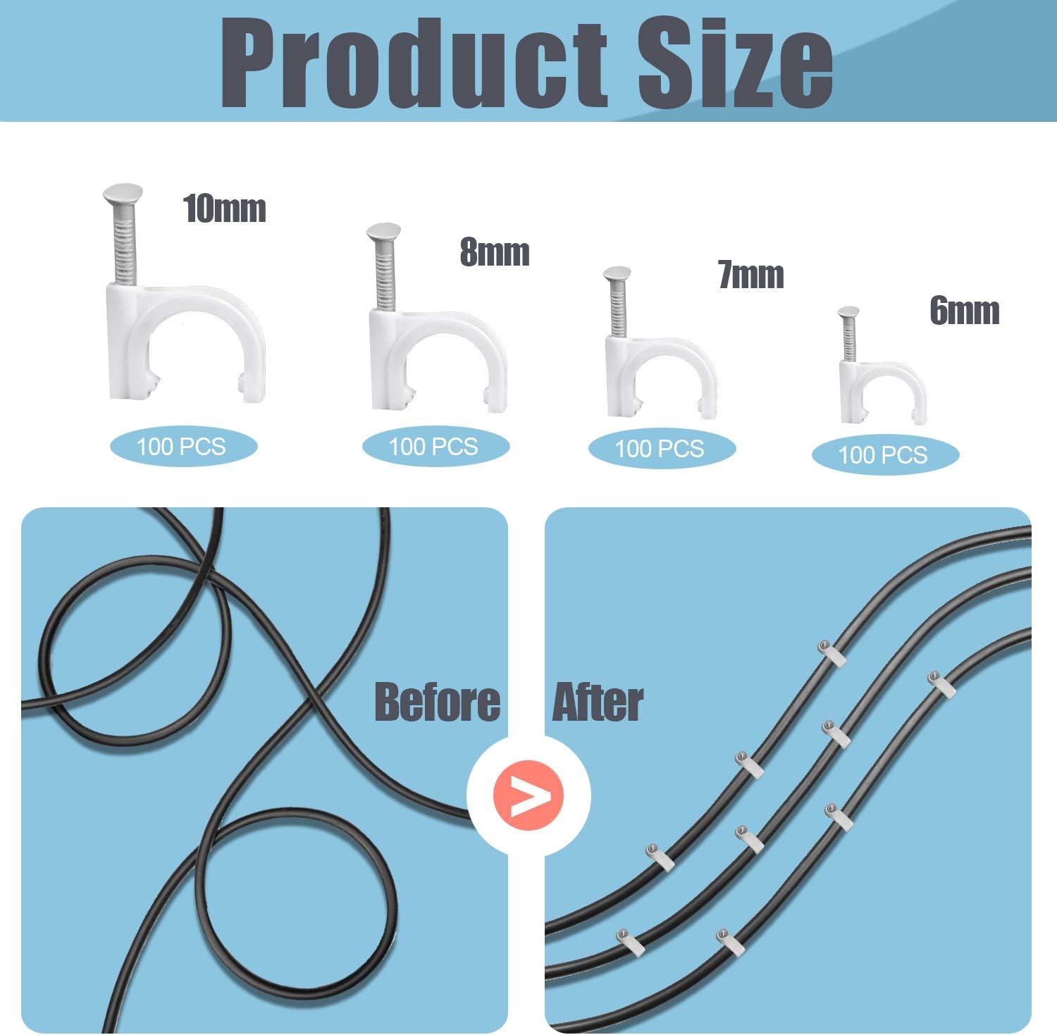 Round Cable Clips,Hoiny Cable Clips Assortment 4mm 6mm 8mm 10mm ...