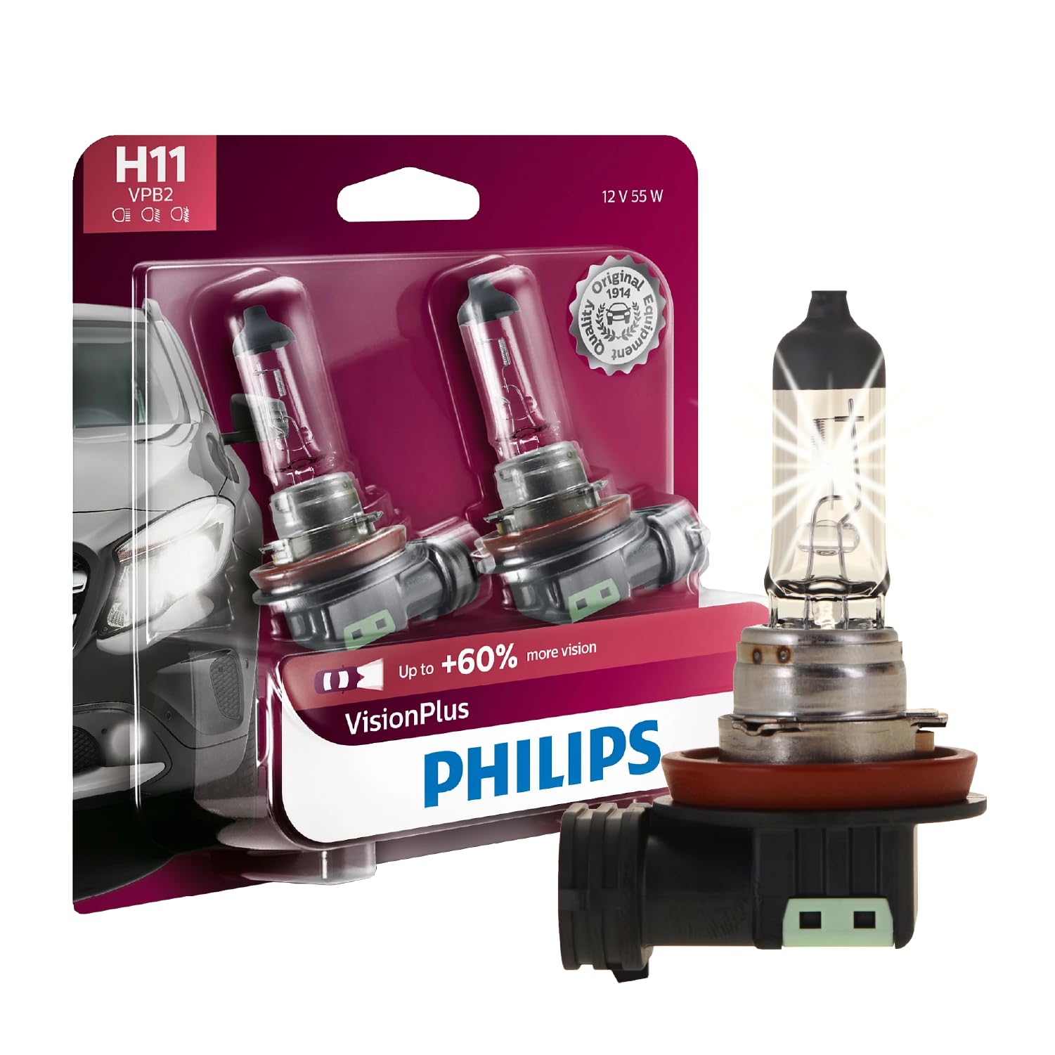 Philips Automotive Lighting H11 VisionPlus Deluxe Upgrade Automotive ...