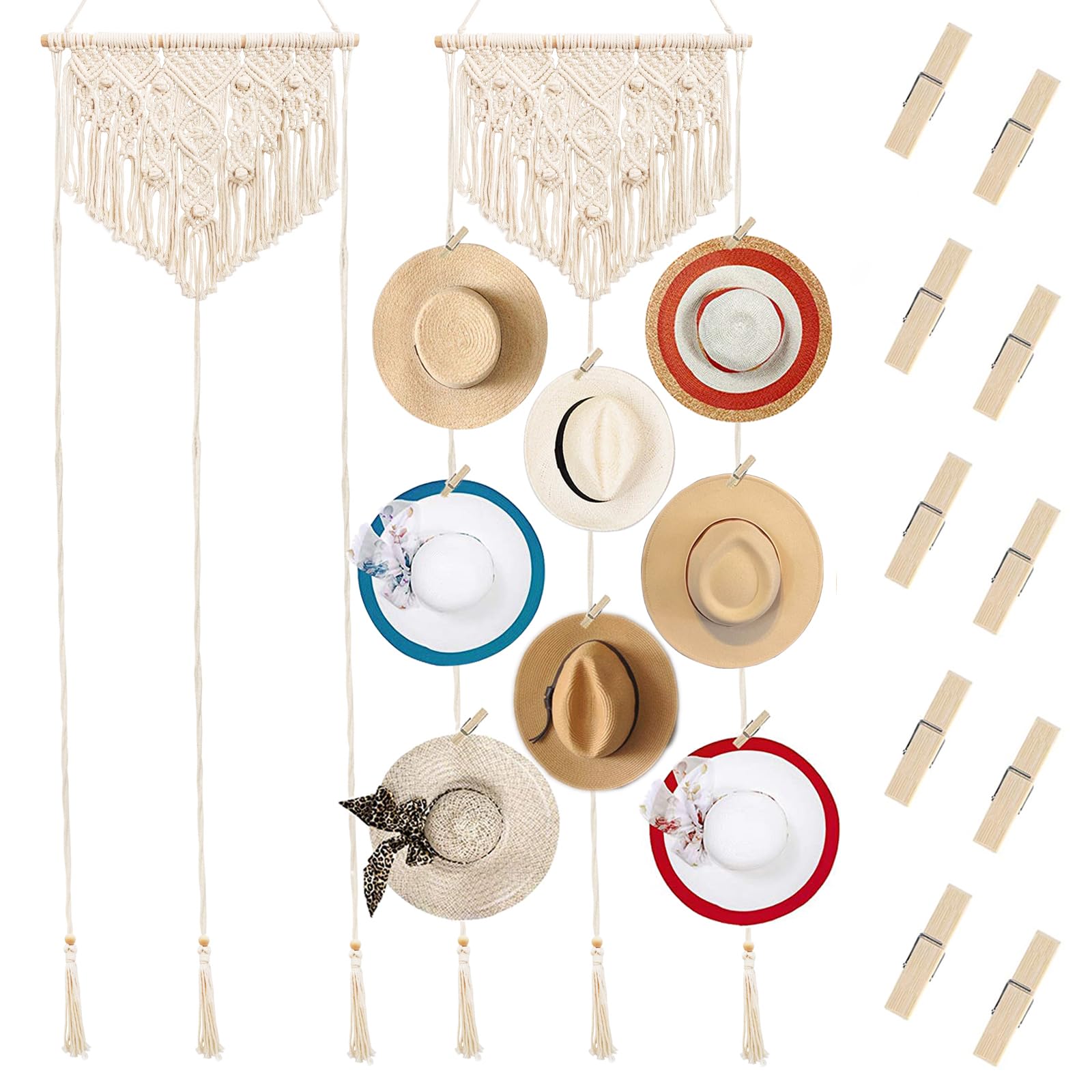Hat Rack with 10 Clips Hat Hangers for Wall Boho Caps Storage Display ...