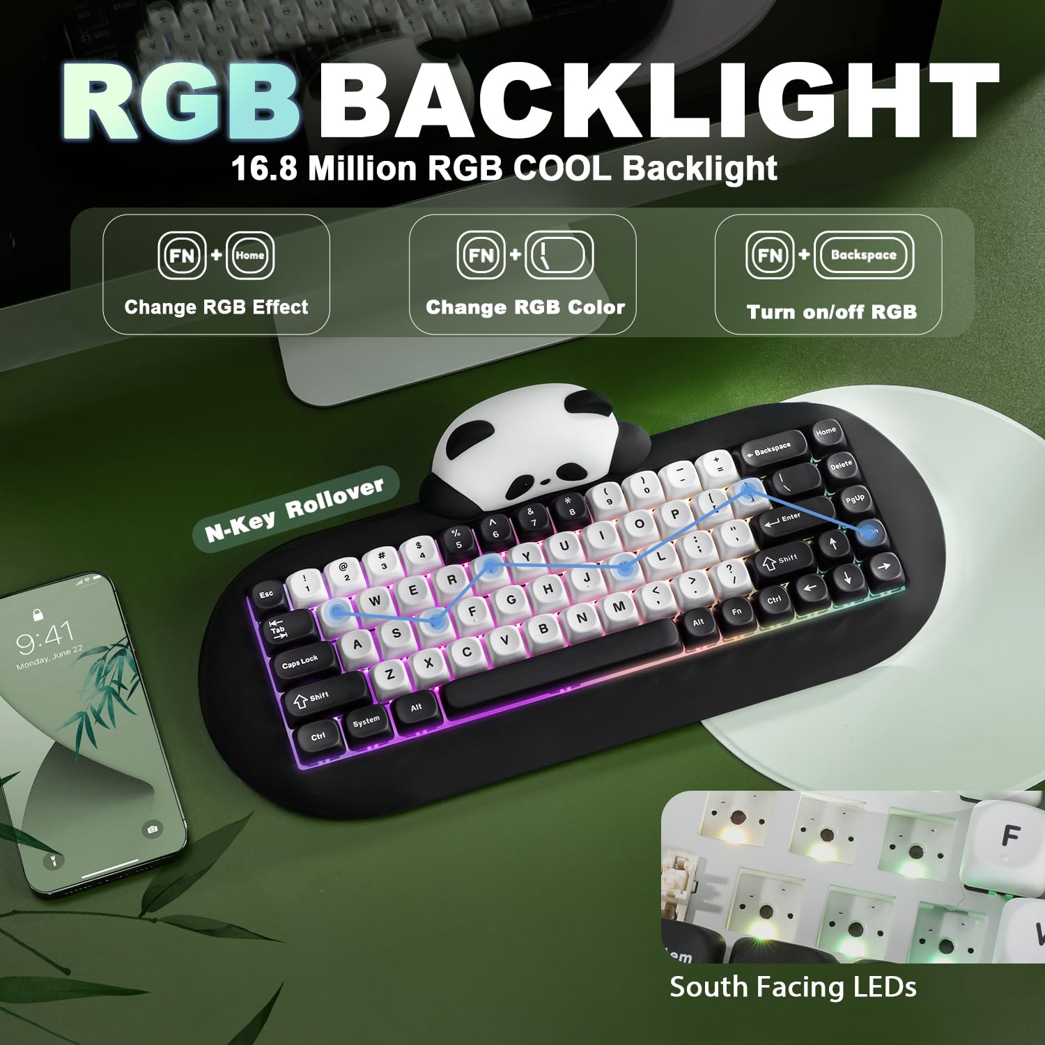 Mua C68 Panda Wireless Mechanical Gaming Keyboard, 68 Keys Cute ...