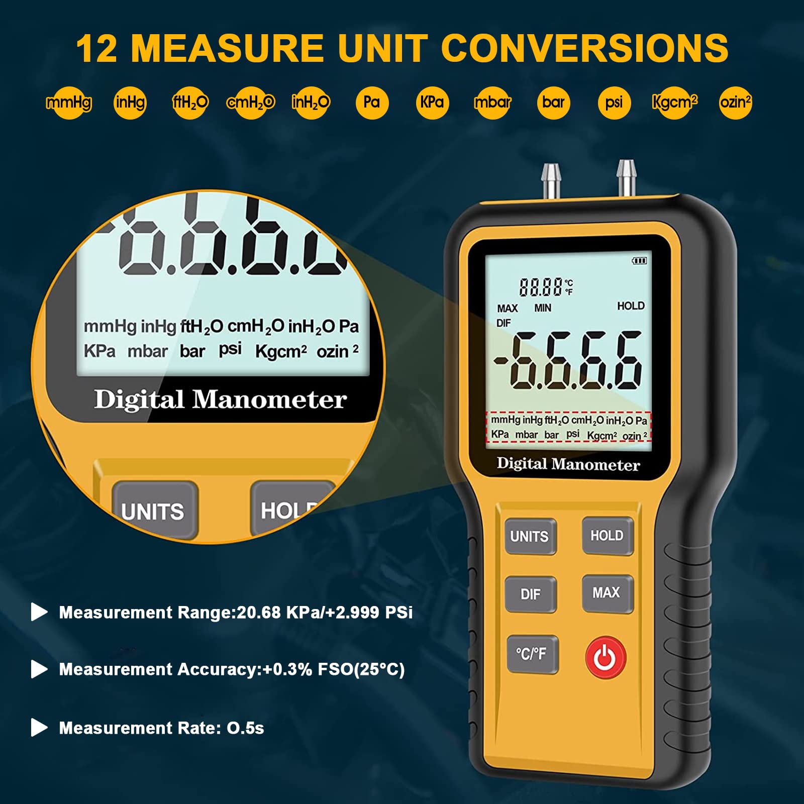 Mua Manometer,Professional Air Pressure Meter Dual-Port Manometer Gas ...