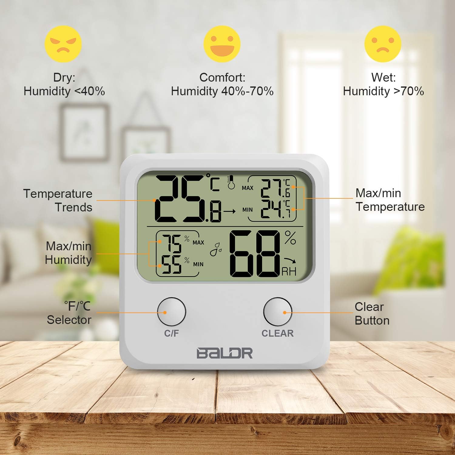 WisFox Digital Humidity Hygrometer, Digital Indoor Temperature ...