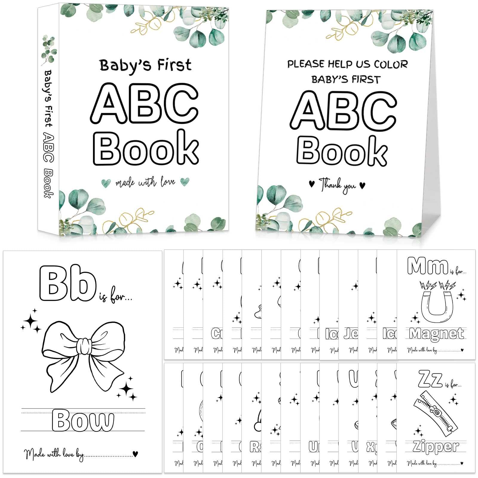 Baby's First ABC Book Baby Shower Activity Keepsake Game, Greenery Baby ...