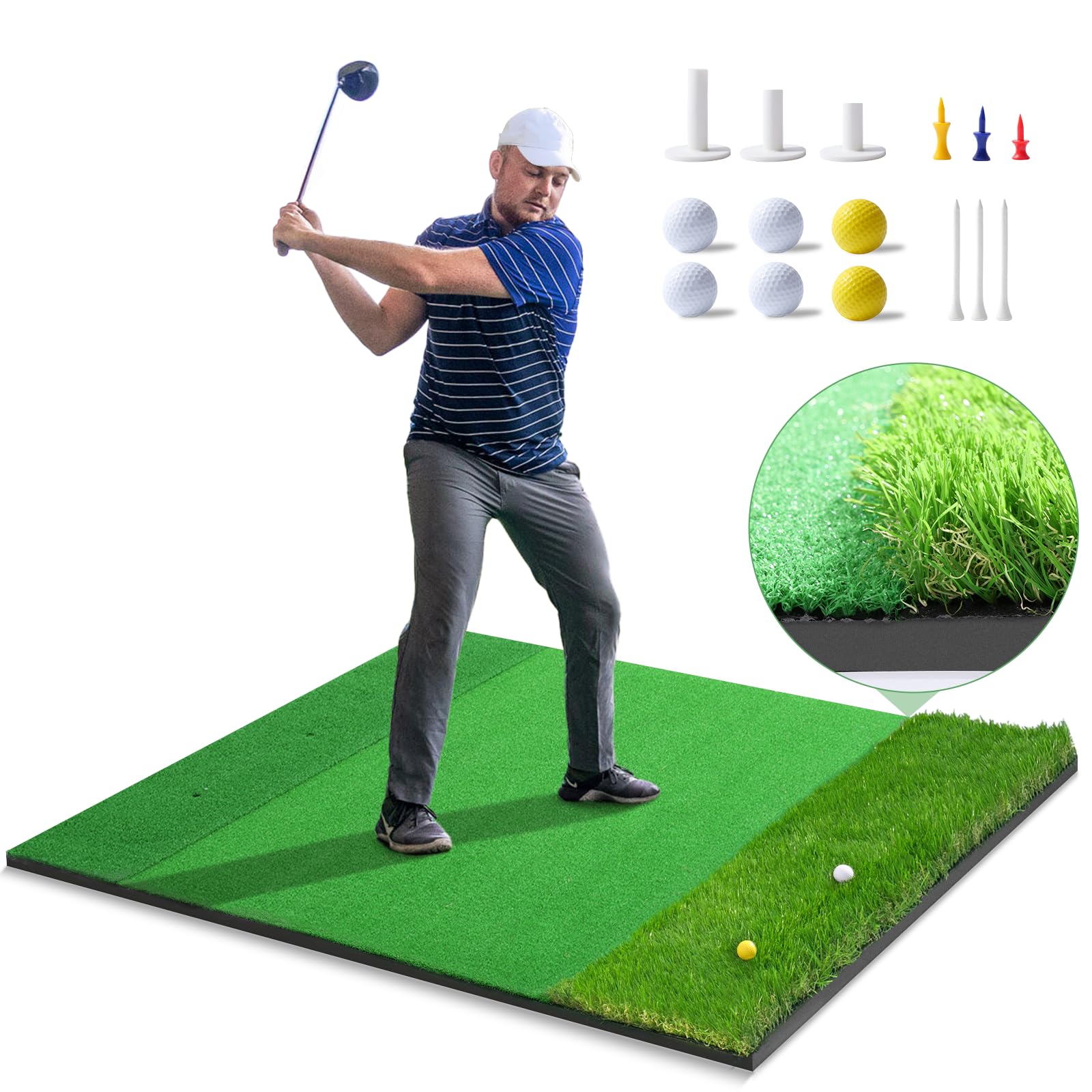 Golf Mat: 5x4ft Thickening Golf Hitting Mat for Indoor Outdoor,3-In-1 Pro Tri-Turf Practice Mat ...