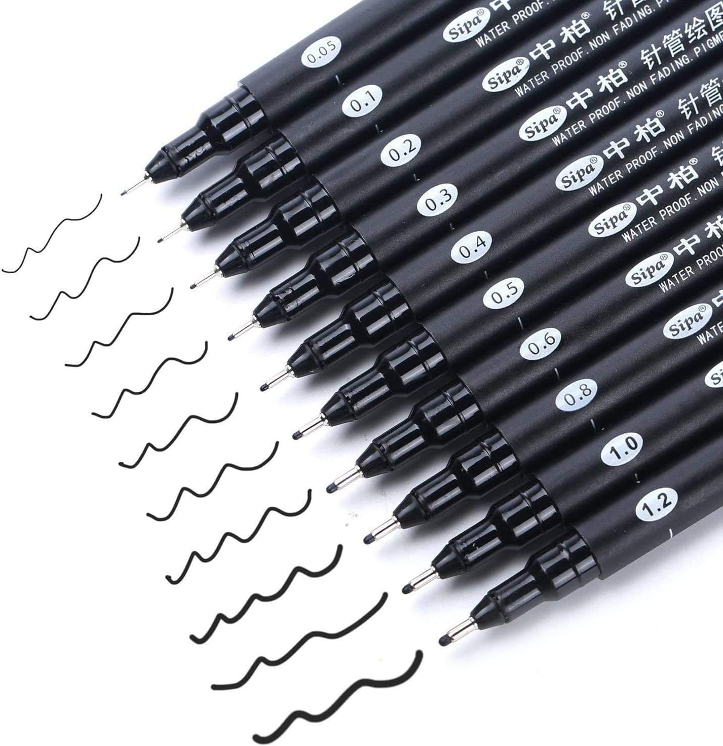 Black Fineliner Set of 10, Technical Drawing Pens, Micro Liner Pen for ...