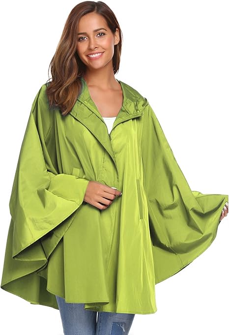 Amazon.com: SoTeer Womens Rain Poncho Batwing-Sleeved Hooded Raincoat ...