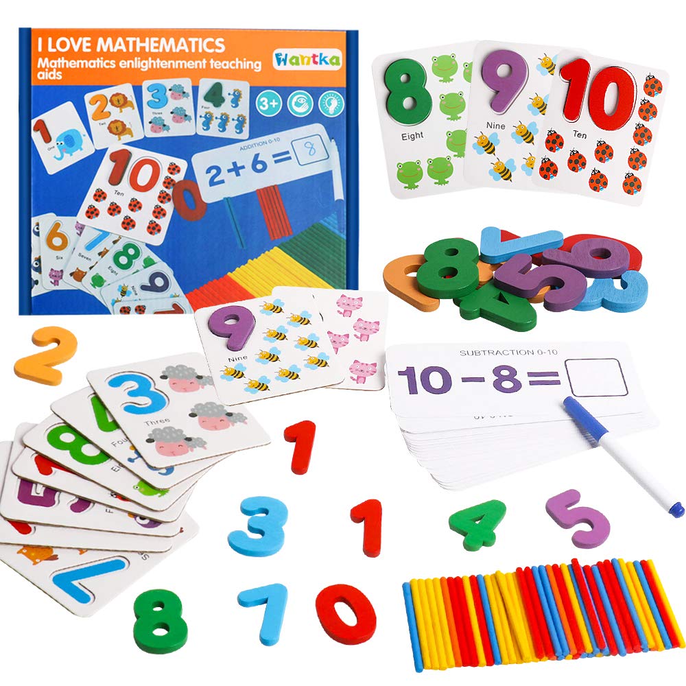 Buy WANTKA Math Flash Cards Set, Words Flash Cards Wooden Number ...