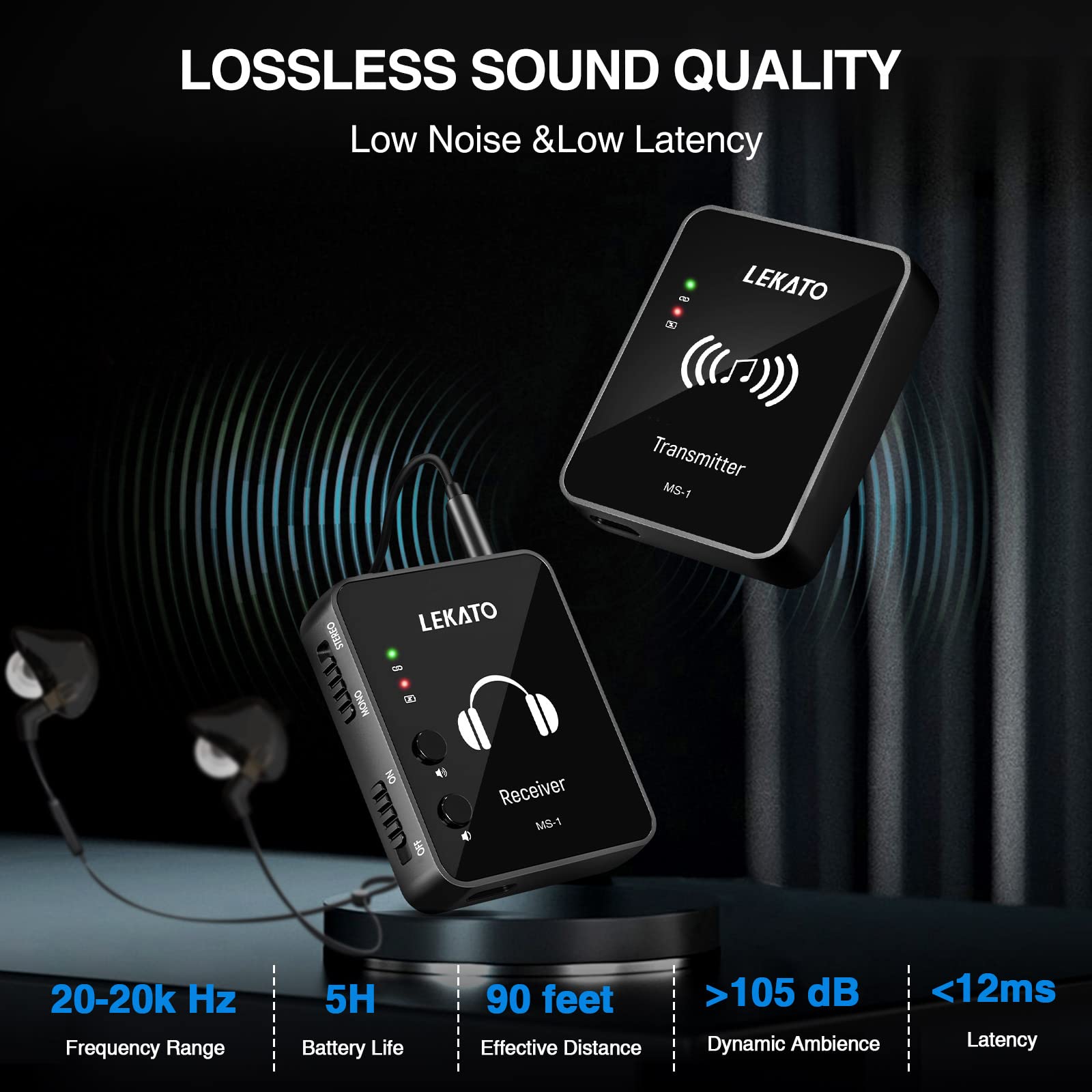 Mua LEKATO MS-1 Wireless in Ear Monitor System, 2.4GHz Stereo in-Ear Monitoring System with ...