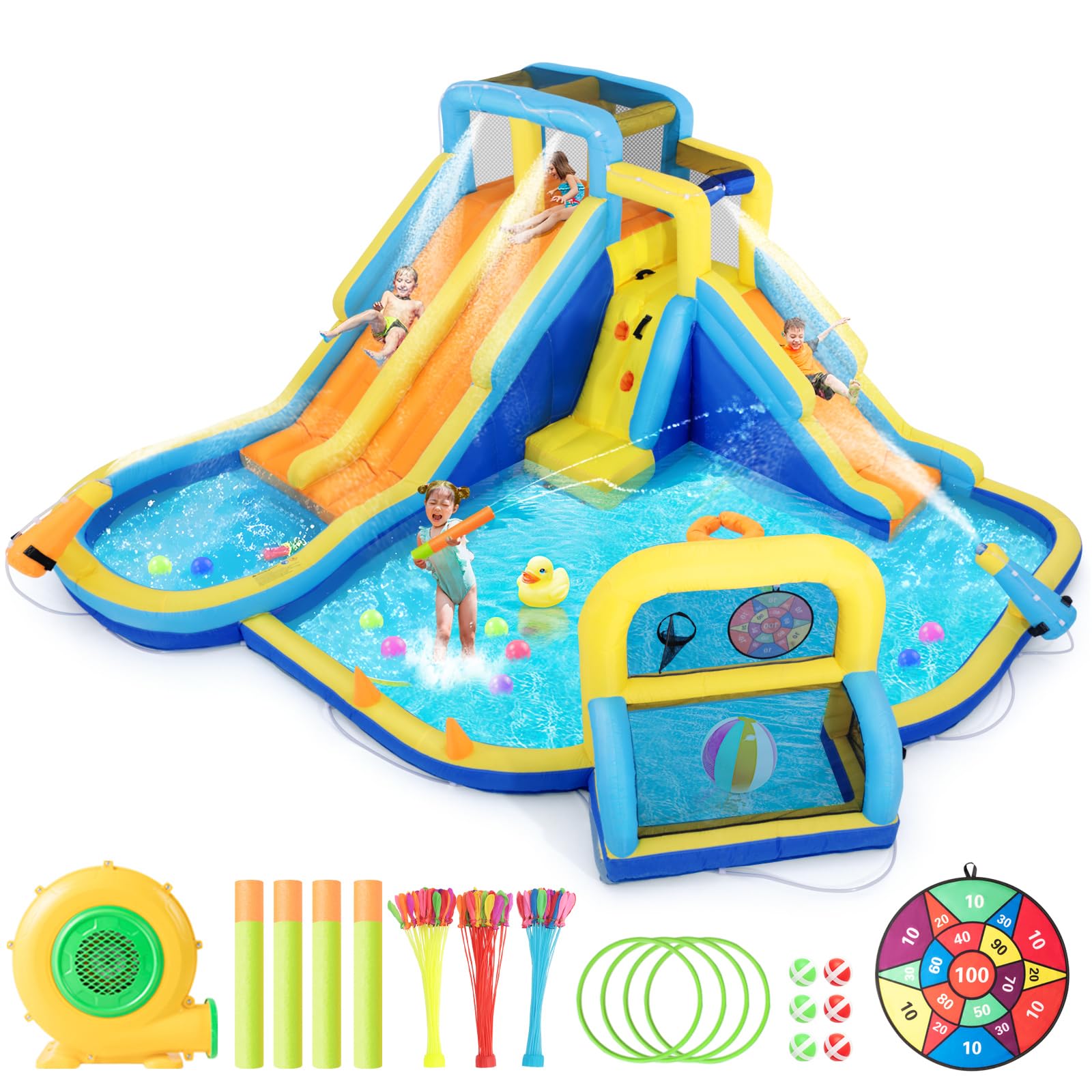 JOYLDIAS Inflatable Water Slide,Water Park Bounce House,Three Slide ...