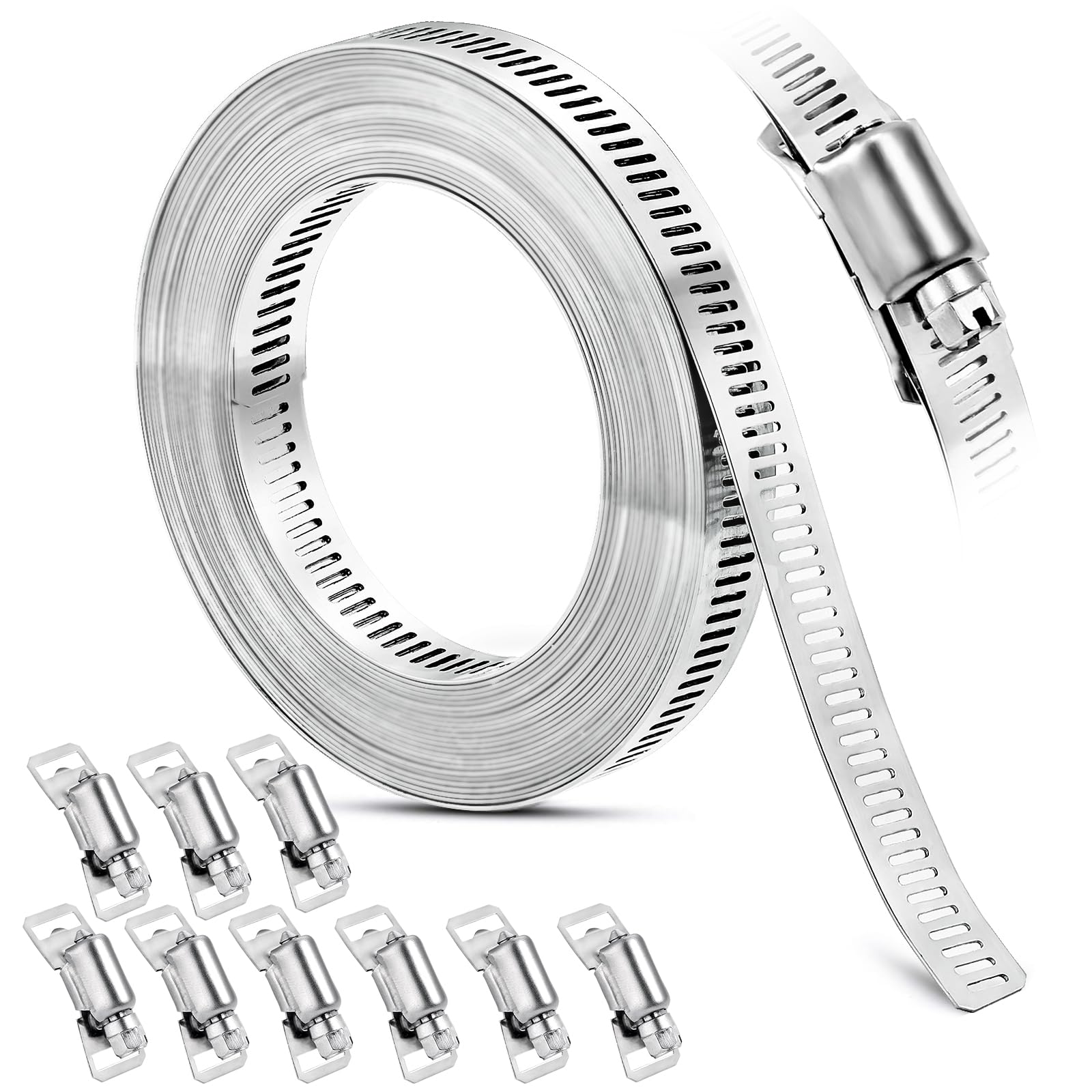 Homanu Hose Clamp, DIY 20 FT Metal Strapping with Holes + 9 Fasteners ...